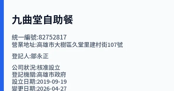 九曲堂自助餐的照片-統編 82752817(高雄市) 公司登記資料與營業項目詳細圖表