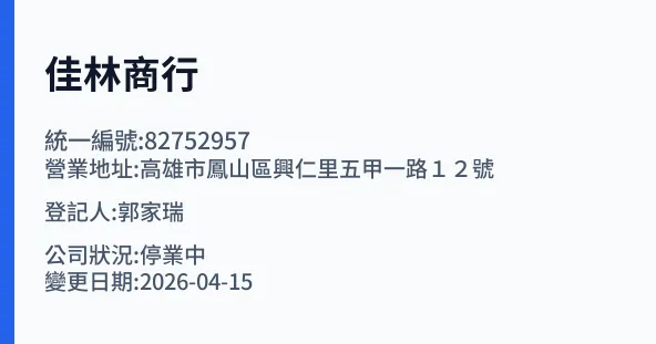 佳林商行的照片-統編 82752957(高雄市) 公司登記資料與營業項目詳細圖表