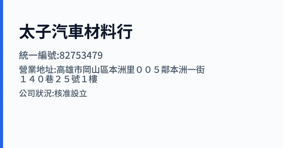 太子汽車材料行 - 統編 82753479(高雄市) 公司登記資料與營業項目詳細圖表