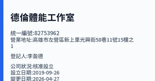 德倫體能工作室的照片-統編 82753962(高雄市) 公司登記資料與營業項目詳細圖表