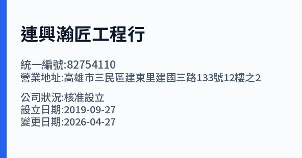 連興瀚匠工程行的照片-統編 82754110(高雄市) 公司登記資料與營業項目詳細圖表