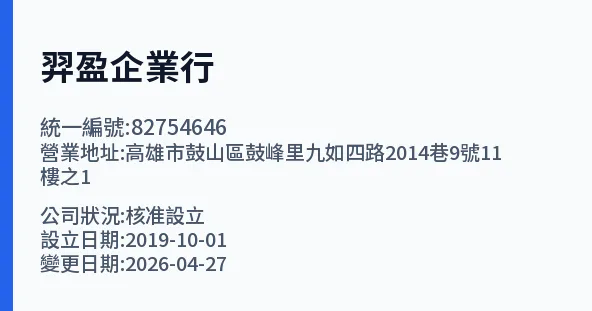 羿盈企業行的照片-統編 82754646(高雄市) 公司登記資料與營業項目詳細圖表