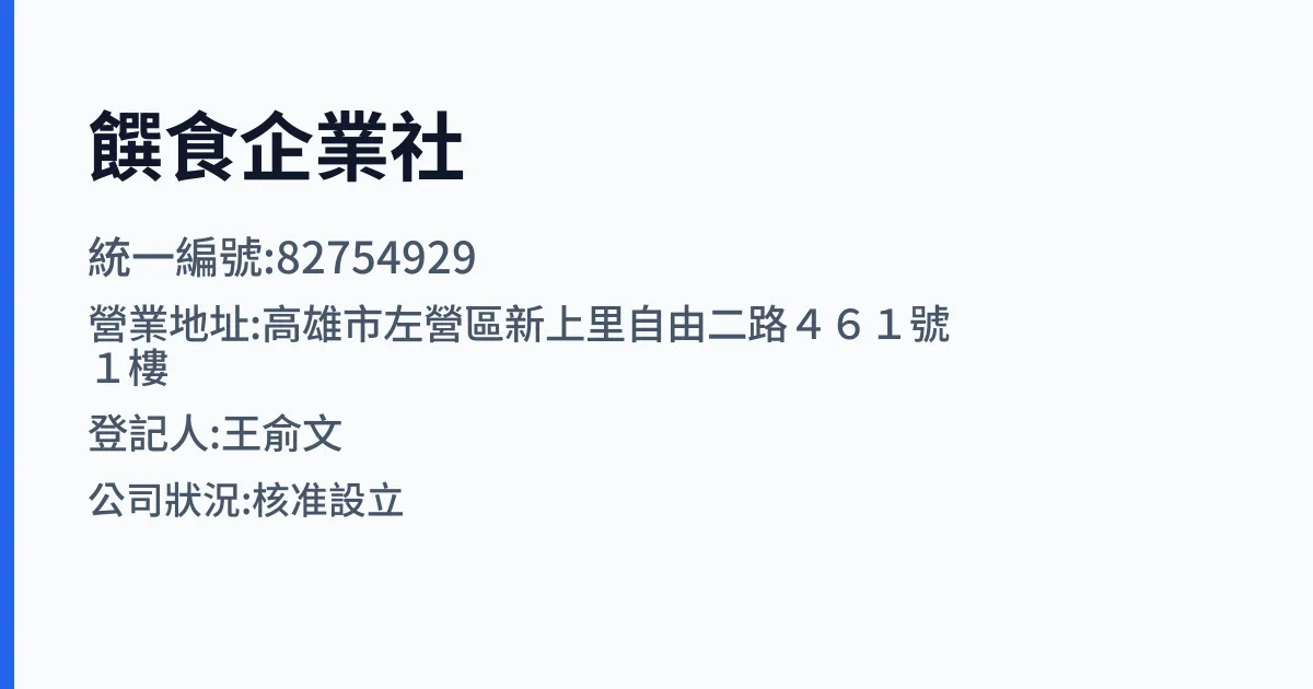 饌食企業社 - 統編 82754929(高雄市) 公司登記資料與營業項目詳細圖表