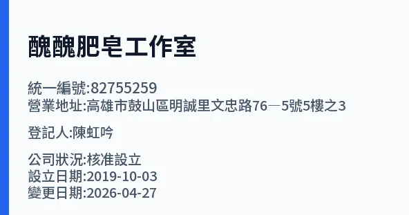 醜醜肥皂工作室的照片-統編 82755259(高雄市) 公司登記資料與營業項目詳細圖表