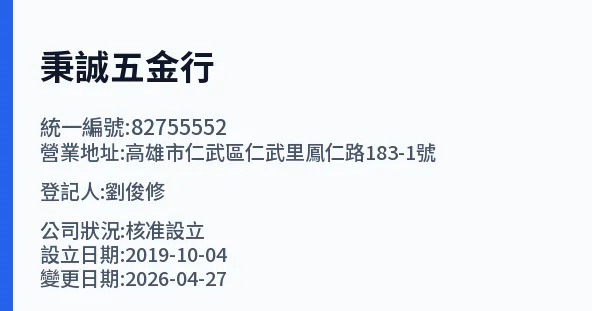 秉誠五金行的照片-統編 82755552(高雄市) 公司登記資料與營業項目詳細圖表