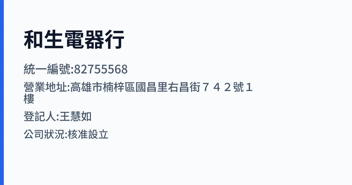 和生電器行 - 統編 82755568(高雄市) 公司登記資料與營業項目詳細圖表