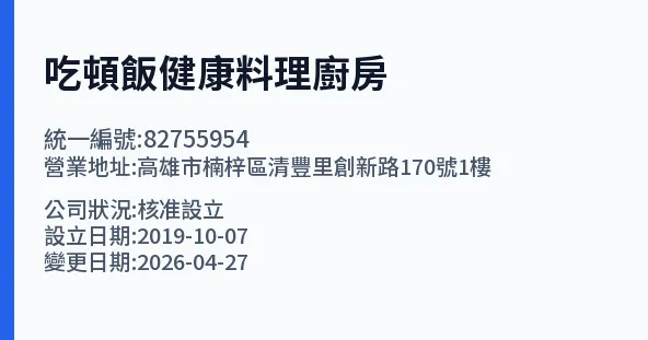 吃頓飯健康料理廚房的照片-統編 82755954(高雄市) 公司登記資料與營業項目詳細圖表