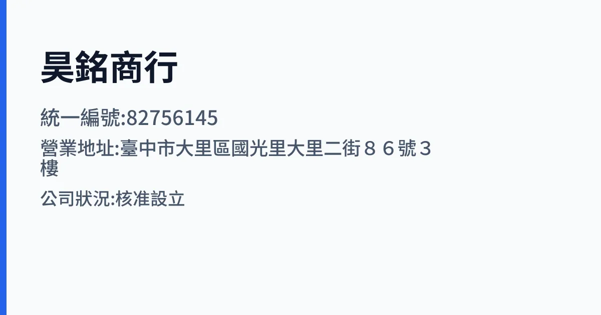 昊銘商行 - 統編 82756145(臺中市) 公司登記資料與營業項目詳細圖表