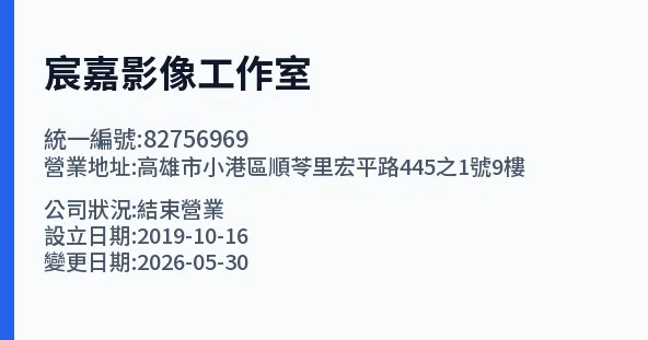 宸嘉影像工作室的照片-統編 82756969(高雄市) 公司登記資料與營業項目詳細圖表