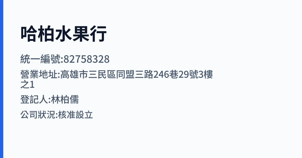 哈柏水果行 - 統編 82758328(高雄市) 公司登記資料與營業項目詳細圖表