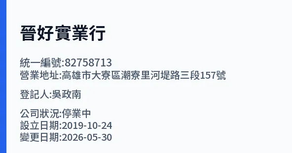 晉好實業行的照片-統編 82758713(高雄市) 公司登記資料與營業項目詳細圖表
