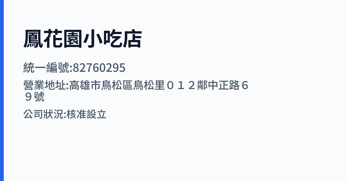 鳳花園小吃店 - 統編 82760295(高雄市) 公司登記資料與營業項目詳細圖表