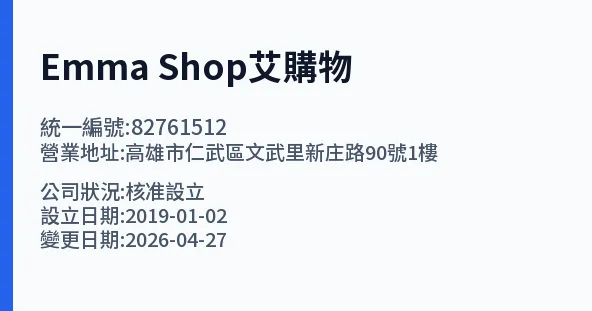 Emma Shop艾購物的照片-統編 82761512(高雄市) 公司登記資料與營業項目詳細圖表