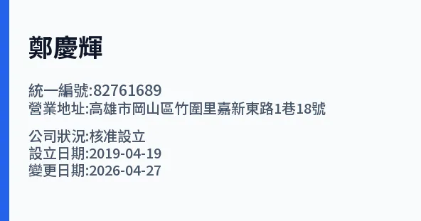 鄭慶輝的照片-統編 82761689(高雄市) 公司登記資料與營業項目詳細圖表