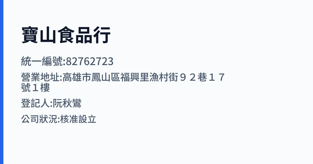 寶山食品行 - 統編 82762723(高雄市) 公司登記資料與營業項目詳細圖表