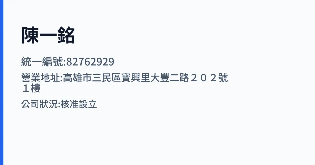 陳一銘 - 統編 82762929(高雄市) 公司登記資料與營業項目詳細圖表