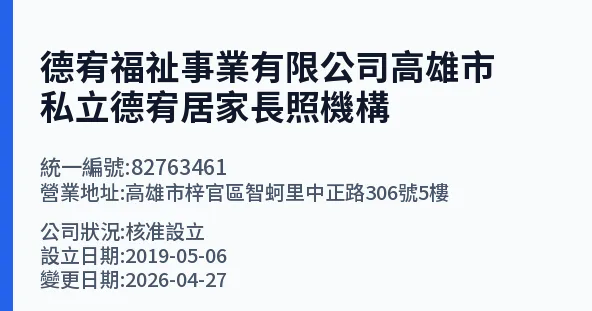 德宥福祉事業有限公司高雄市私立德宥居家長照機構的照片-統編 82763461(高雄市) 公司登記資料與營業項目詳細圖表
