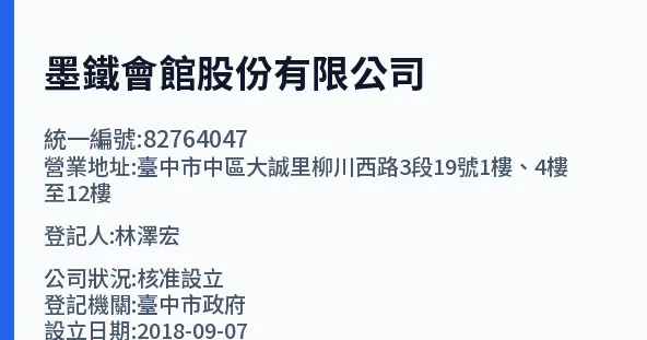 墨鐵會館股份有限公司的照片-統編 82764047(臺中市) 公司登記資料與營業項目詳細圖表
