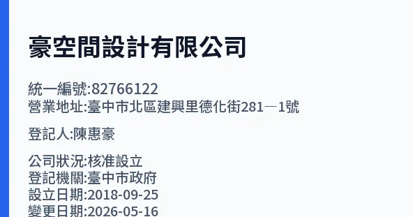 豪空間設計有限公司的照片-統編 82766122(臺中市) 公司登記資料與營業項目詳細圖表