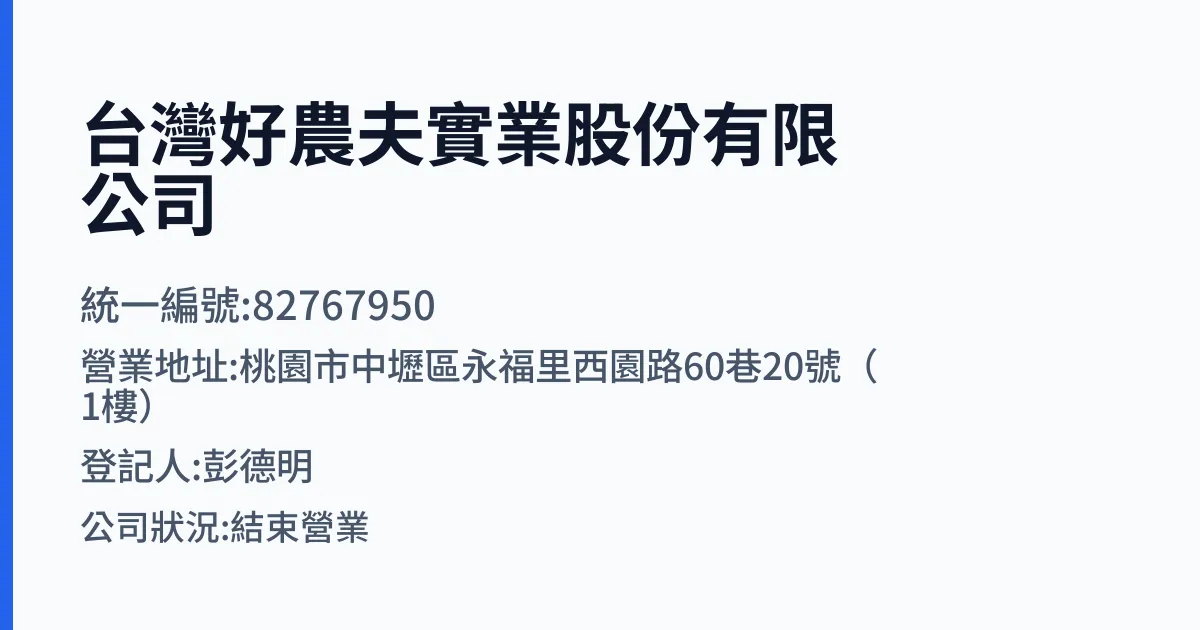 台灣好農夫實業股份有限公司 - 統編 82767950(桃園市) 公司登記資料與營業項目詳細圖表