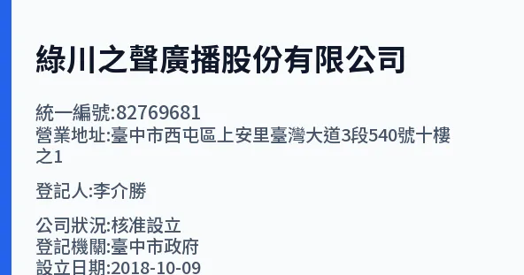綠川之聲廣播股份有限公司的照片-統編 82769681(臺中市) 公司登記資料與營業項目詳細圖表