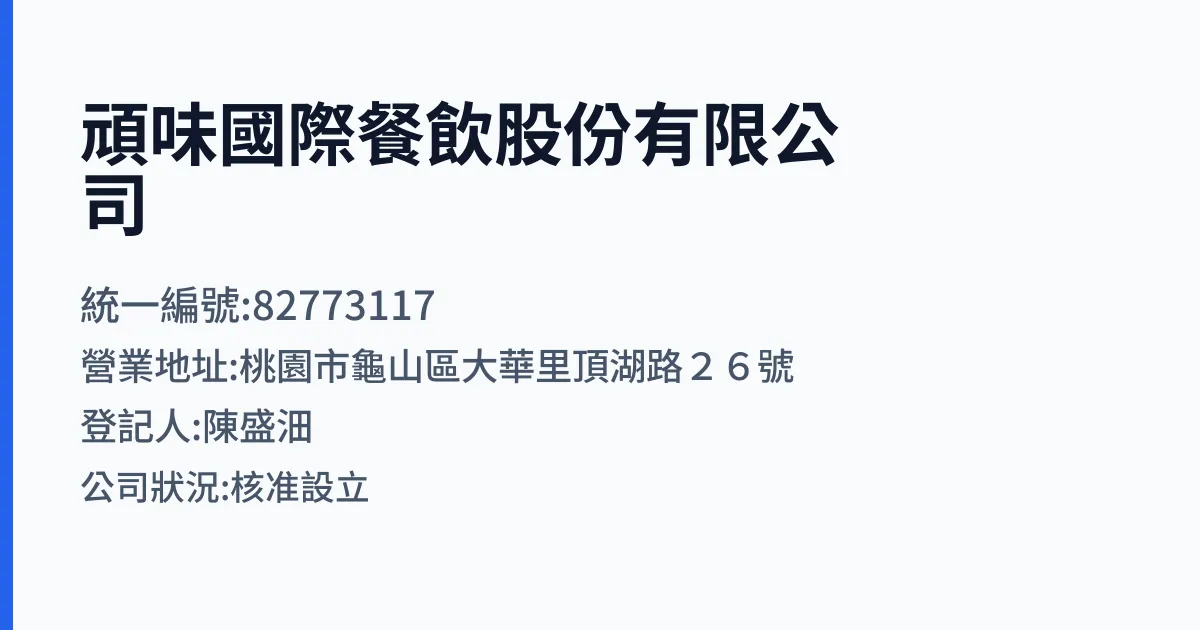 頑味國際餐飲股份有限公司 - 統編 82773117(桃園市) 公司登記資料與營業項目詳細圖表