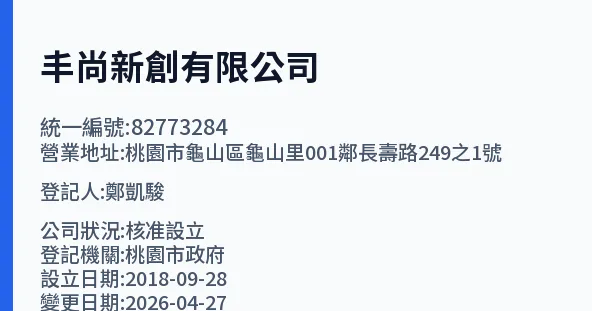 丰尚新創有限公司的照片-統編 82773284(桃園市) 公司登記資料與營業項目詳細圖表