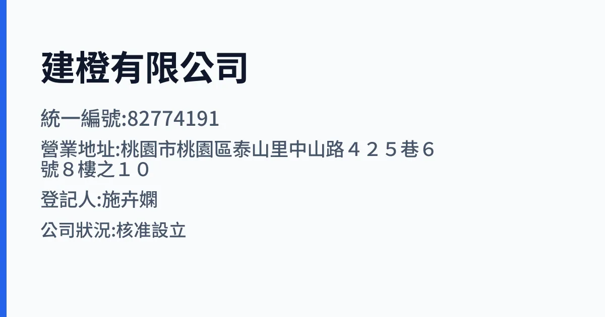 建橙有限公司 - 統編 82774191(桃園市) 公司登記資料與營業項目詳細圖表
