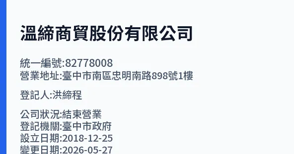 溫締商貿股份有限公司的照片-統編 82778008(臺中市) 公司登記資料與營業項目詳細圖表