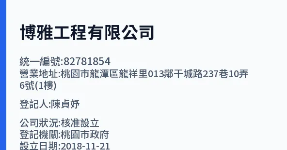 博雅工程有限公司的照片-統編 82781854(桃園市) 公司登記資料與營業項目詳細圖表