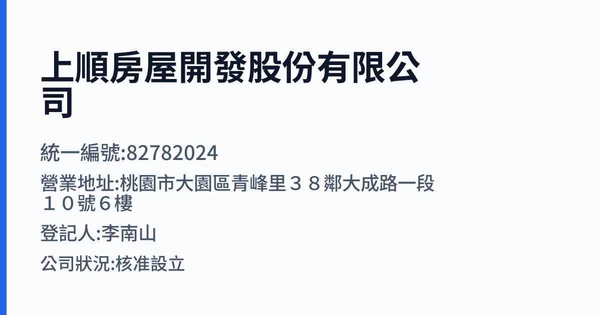 上順房屋開發股份有限公司 - 統編 82782024(桃園市) 公司登記資料與營業項目詳細圖表