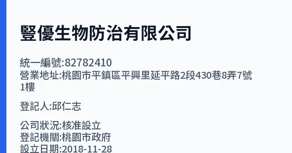 豎優生物防治有限公司的照片-統編 82782410(桃園市) 公司登記資料與營業項目詳細圖表