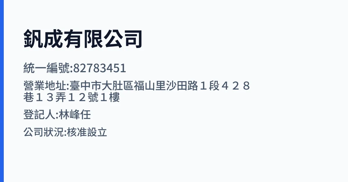 釩成有限公司 - 統編 82783451(臺中市) 公司登記資料與營業項目詳細圖表