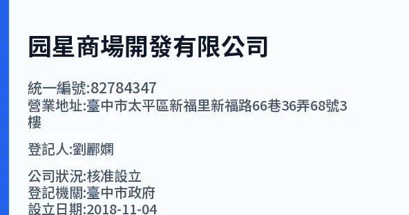 园星商場開發有限公司的照片-統編 82784347(臺中市) 公司登記資料與營業項目詳細圖表