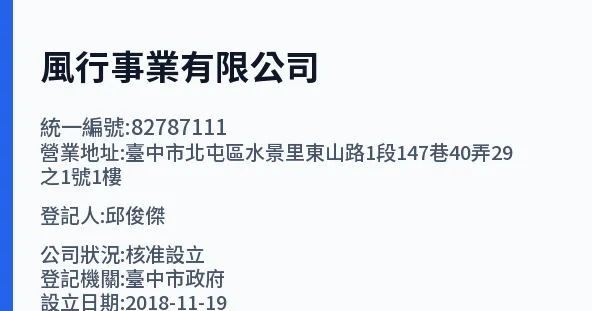 風行事業有限公司的照片-統編 82787111(臺中市) 公司登記資料與營業項目詳細圖表