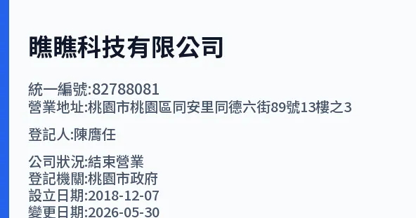 瞧瞧科技有限公司的照片-統編 82788081(桃園市) 公司登記資料與營業項目詳細圖表