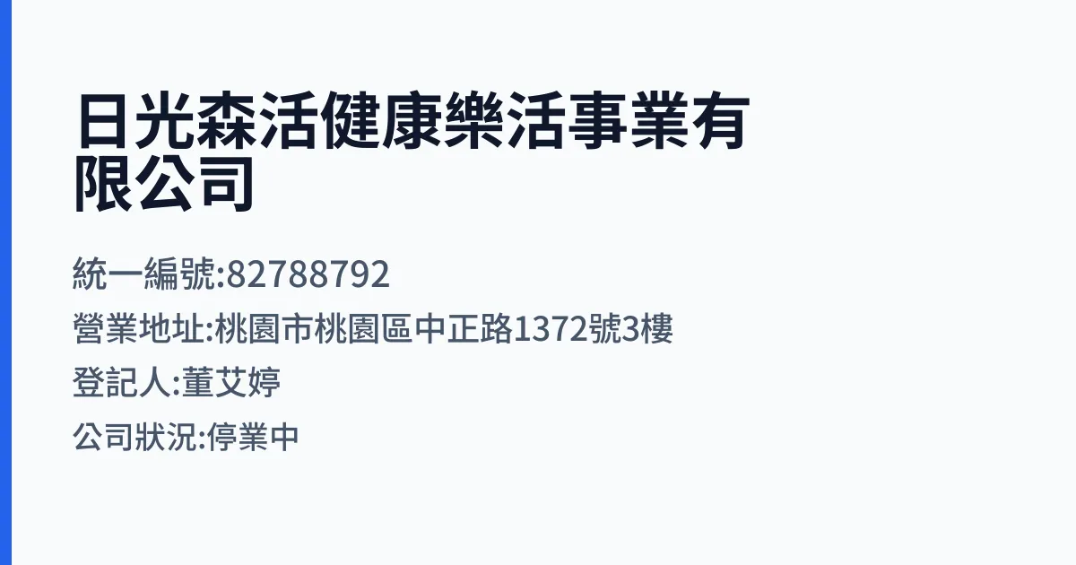 日光森活健康樂活事業有限公司 - 統編 82788792(桃園市) 公司登記資料與營業項目詳細圖表