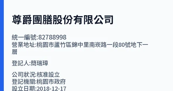 尊爵團膳股份有限公司的照片-統編 82788998(桃園市) 公司登記資料與營業項目詳細圖表