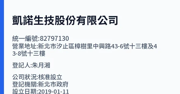 凱諾生技股份有限公司的照片-統編 82797130(新北市) 公司登記資料與營業項目詳細圖表