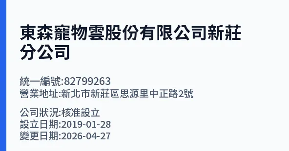 東森寵物雲股份有限公司新莊分公司的照片-統編 82799263(新北市) 公司登記資料與營業項目詳細圖表
