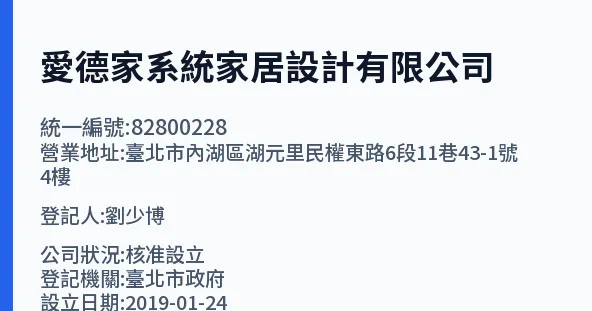 愛德家系統家居設計有限公司的照片-統編 82800228(臺北市) 公司登記資料與營業項目詳細圖表