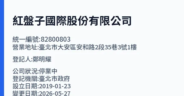 紅盤子國際股份有限公司的照片-統編 82800803(臺北市) 公司登記資料與營業項目詳細圖表