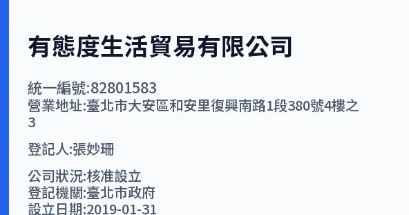 有態度生活貿易有限公司的照片-統編 82801583(臺北市) 公司登記資料與營業項目詳細圖表
