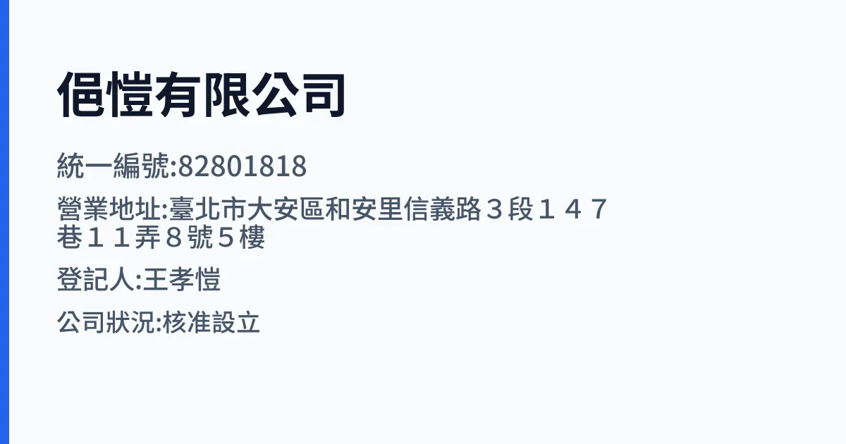 俋愷有限公司 - 統編 82801818(臺北市) 公司登記資料與營業項目詳細圖表