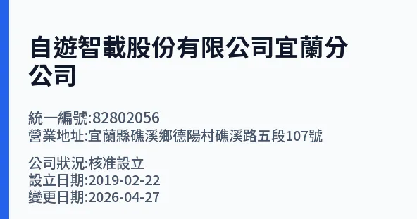 自遊智載股份有限公司宜蘭分公司的照片-統編 82802056(宜蘭縣) 公司登記資料與營業項目詳細圖表