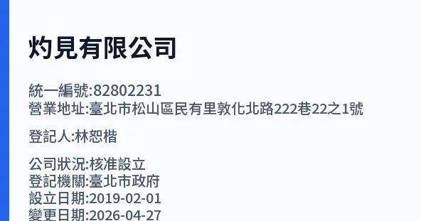 灼見有限公司的照片-統編 82802231(臺北市) 公司登記資料與營業項目詳細圖表