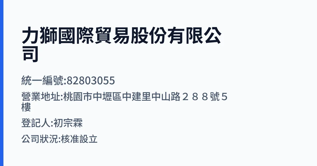力獅國際貿易股份有限公司 - 統編 82803055(桃園市) 公司登記資料與營業項目詳細圖表