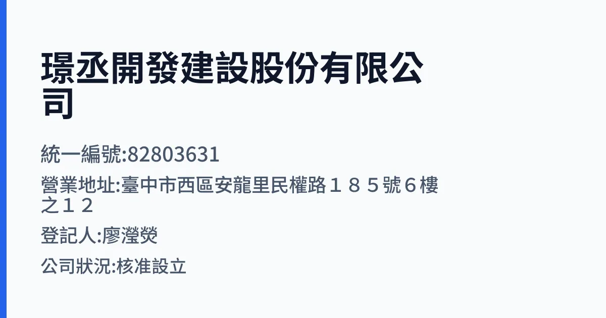 璟丞開發建設股份有限公司 - 統編 82803631(臺中市) 公司登記資料與營業項目詳細圖表