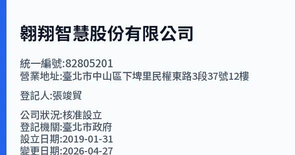 翱翔智慧股份有限公司的照片-統編 82805201(臺北市) 公司登記資料與營業項目詳細圖表