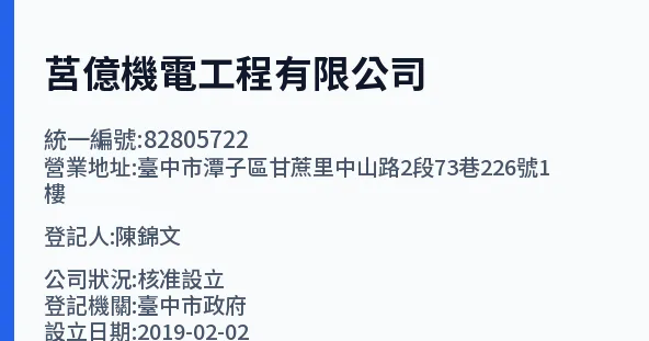 莒億機電工程有限公司的照片-統編 82805722(臺中市) 公司登記資料與營業項目詳細圖表